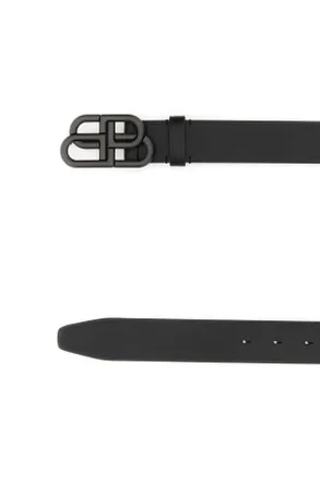 Balenciaga Logo-Buckle Leather Belt - Black