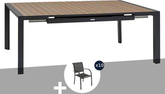 Hesperide Hesperide - Table de jardin extensible carr&eacute;e en aluminium - 8/10 places - 10 fauteuils Piazza - Dimensions 202x142x77cm - R&eacute;sistante aux intemp&eacute;ries