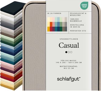 Schlafgut Schlafgut Casual Spannbettlaken 140x200cm bis 160x200cm - 100% Biobaumwolle, Oeko-TEX Zertifiziert, Sand Mid, Matratzenhöhe bis 25cm