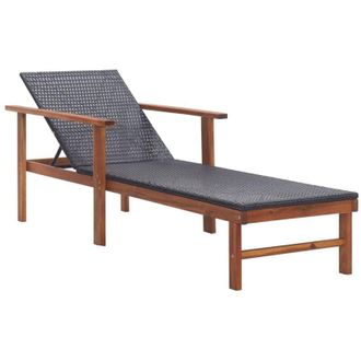 vidaXL Vidaxl - Chaise longue R&eacute;sine tress&eacute;e et bois dacacia massif Noir