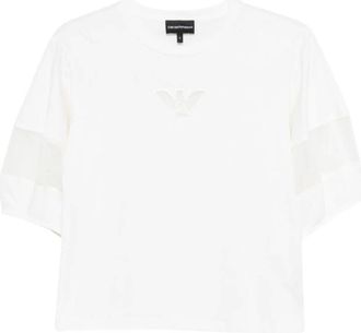 Emporio Armani Femme, Tops, Blanc, Taille: 40 FR Embroidered Logo T-Shirt