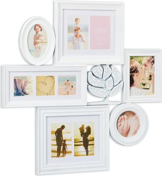 Relaxdays Bilderrahmen, Collage 6 Rahmen, Galerierahmen für 10 Fotos, Fotocollage Familie, HxB: 70,5 x 70,5 cm, weiß
