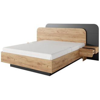 Vente-Unique Vente-unique - Lit avec chevets 160 x 200 cm - Avec LEDs - Coloris : Naturel et anthracite - desado