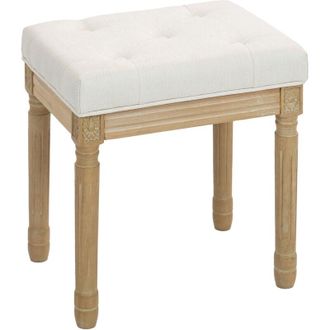 HOMCOM Repose pied salon - HOMCOM - si&egrave;ge rembourr&eacute; en tissu aspect lin - pieds en bois dh&eacute;v&eacute;a - 42 x 32 x 46,5 cm - beige