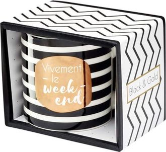 Draeger DRAEGER PARIS | Mug Black & Gold porcelaine fine Vivement le week-end |Mug humour &agrave; offrir &agrave; vos coll&egrave;gues, amis, proches |Mug caf&eacute; original avec coff