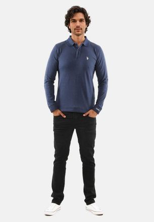 U.S.Polo Association Longsleeve USJayson - Herren Langarm Poloshirt mit Logo-Stickerei Mit Flachstrick-Kragen, Knopfleiste und elastischer Baumwollmischung