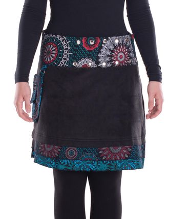 vishes Alternative Bekleidung - Damen Warmer Wickelrock Rock zum Wickeln mit Druckkn&ouml;pfen Mandalas schwarz 40-48
