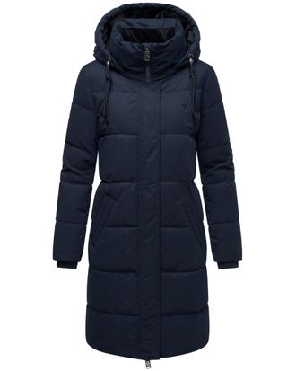 Navahoo Damen Steppmantel warm Wintermantel mit hohem Kragen und abnehmbarer Kapuze Wintertanz 14 Navy Gr. 3XL