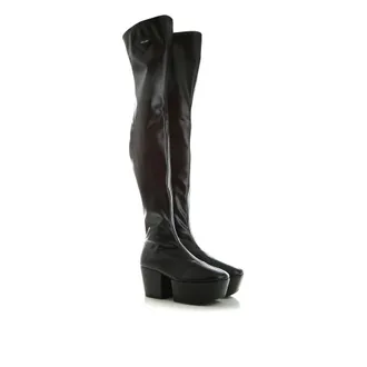 Prada Womens Black Calfskin Over The Knee Shoe