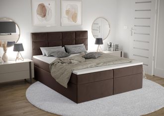 Generic Verona Idee Boxspringbett Keja Kontinental 7 3 Größen Inkl. Lattenrost XXL Bettkasten Braun 140cm X 200cm Bonell Matraze und Toper 4cm