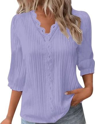 Generic T-shirt Femme Blouse Printemps/Et&eacute;: Blouse &eacute;l&eacute;gante &agrave; manches 3/4 pour femmes | V&ecirc;tements de vill&eacute;giature &agrave; la mode, lilas, 5XL