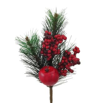 Gasper K&uuml;nstlicher Mix -TANNENZWEIG ca. 36 cm. Kleiner Tannen -Zweig mit roten Apfel u. BEEREN