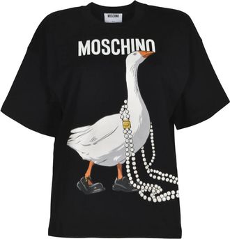 Moschino Femme, Tops, Noir, Taille: 38 FR Logo Print T-Shirt