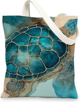 Generic Sacs fourre-tout en toile motif tortue, sacs dépicerie réutilisables, respectueux de lenvironnement, légers et lavables, bleu, 13x15 Inch