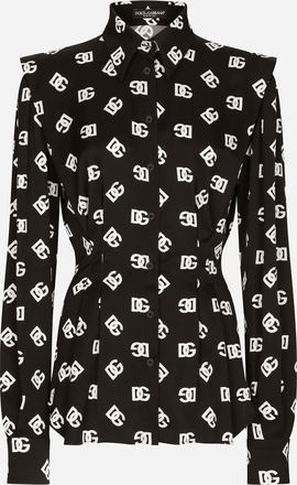 Dolce & Gabbana Bluse Aus Charmeuse Dg-logoprint Allover - Frau Blusen Und Tops Schwarz 40