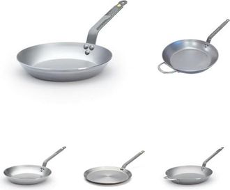 De Buyer Lot de 5 Po&ecirc;le en t&ocirc;le dacier Mineral B - 24, 28, 32, et 36 cm, 30cm Po&ecirc;le &agrave; cr&ecirc;pes- Fabriqu&eacute;es en France, Sans PFAS, Inox 18/10, Tous Feux + Four, Fi
