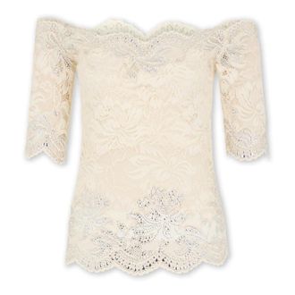 Paco Rabanne Ivory Spitzen Boot-Ausschnitt Top - - Blouses & Shirts - Damen - Wei&szlig; - M