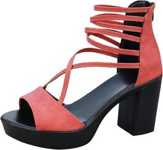 Generic Mode Temp&eacute;rament Robe Fran&ccedil;aise Sandales &Eacute;pais Style Romain Chaussures Femme Rouge 38, Rouge past&egrave;que, 43 EU