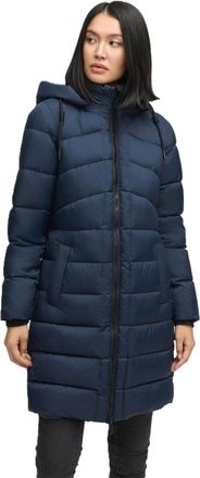 Marikoo Damen Wintermantel (S-3XL) - gesteppt, abnehmbare Kapuze - N075 - Navy Größe XXL - Gr.XXL