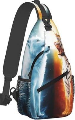 Generic Mode Sacoche Port&eacute; &eacute;paule Art du Soleil, de la Lune, du Loup et du Tigre Sling Sac &agrave; Bandouli&egrave;re Polyester Sac DEpaule pour Homme Voyage Femme