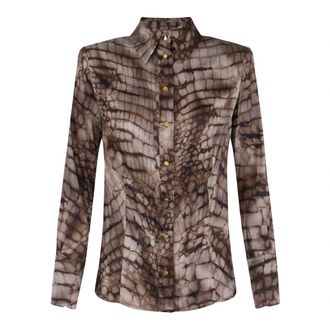 Elisabetta Franchi Satinhemd mit Alligator-Print - - Blouses & Shirts - Damen - Braun - L