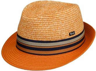 LIPODO Chapeau en Paille Corinaldo Trilby Homme - Made in Italy DEte avec Ruban Gros Grain Ete Printemps-ete - L (58-59 cm) Orange