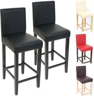 Mendler Mendler - Lot de 2 tabourets de bar M37, simili-cuir mat, marron/pieds fonc&eacute;s