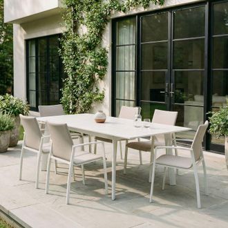 IDIMEX Gartenm&ouml;bel Set Verano, wei&szlig;/beige - mit 6 St&uuml;hlen und ausziehbarem Gartentisch, Aluminium und wetterfeste Textilene, stapelbar, strapazierf&auml;hig, Outd