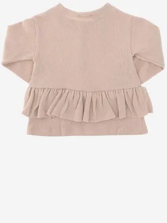1+ in the family Girls Stretch Cotton Blend Cardigan With Ruffled Hem Light Pink Sweater