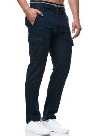 Indicode Herren Leonardo Cargohose aus Leinen & Baumwolle | Stoffhose f&uuml;r M&auml;nner Navy, XXL