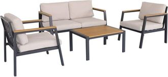 Sweeek Salon de jardin Casoria. aluminium et polywood 4 places. 1 canap&eacute;. 2 fauteuils. 1 table basse Anthracite / Beige