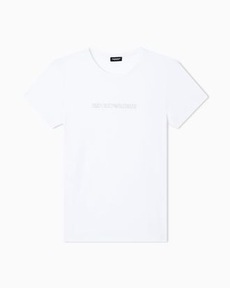 Emporio Armani Damen Essential Cotton T-Shirt mit Rundhalsausschnitt, weiß, L