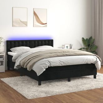 Festnight Boxspringbett 140 x 200 mit matratze und Led Bett 140x200 mit matratze und lattenrost Polsterbet 140x200 Bett mit LED Beleuchtung & kopfteil -Schwarz-