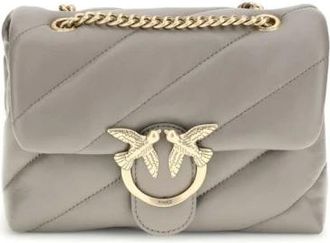 Pinko Pinko, Femme, Sacs, Gris, Taille: ONE Size Mini Puff Sac Bandoulière en Cuir avec Logo Love Birds