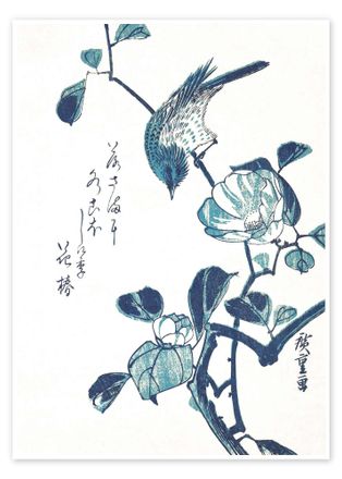 Posterlounge Kamelie und Vogel Poster von Utagawa Hiroshige 50 x 70 cm Wei&szlig; Wandbilder Wanddeko