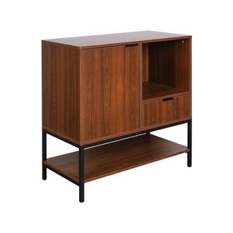 Sweeek Buffet Bas en décor Noyer et Pieds et poignées en métal Noir - 1 Porte. 1 tiroir et 2 étagères