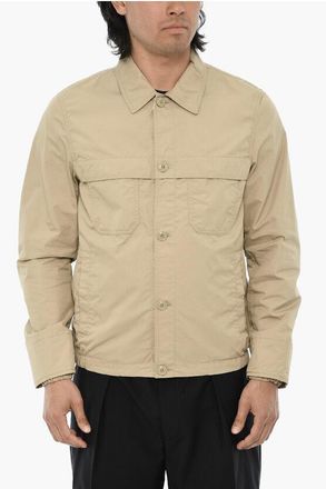 Woolrich Solid Cotton-Blend Overshirt with Front Button Closure size Xl