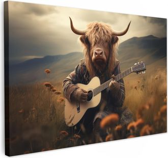 MuchoWow © Leinwand Bilder Groß 120x80 cm XXL Wanddeko Wohnzimmer Aesthetic Room Decor Deko Zimmer Wandbilder Modern Fotogeschenke Schottische Hochlandrind - K