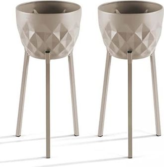 Oviala Lot de 2 caches Pots en métal Taupe - Palavas