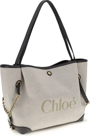 Chlo&eacute; Womens Clover Tote Bag Canvas Black Navy Cotton Shoulder