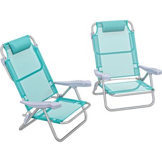 OUTSUNNY Lot de 2 chaises de jardin camping plage pliables t&eacute;ti&egrave;re dossier inclinable 6 niv. alu. teslin gris