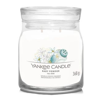 Yankee Candle Company Signature Duftkerze | Babypuder, mittlere Glaskerze, mit Doppeldochten, Sojawachs-Mischung, lange brennende Kerze, perfektes Geschenk für Frauen