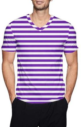 Generic T-shirt ray&eacute; pour homme d&eacute;contract&eacute; et tendance avec col en V et manches courtes, violet, 3XL