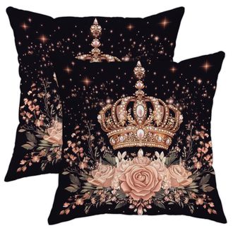 Generic Kissenbez&uuml;ge mit Kronen-Blumenmuster, Rosen-Pfirsich-Krone, elegante dekorative Sofa-, Bett-, Couch-Bez&uuml;ge f&uuml;r Zuhause, Wohnzimmer, 30,5 x 30,5 cm, 2 
