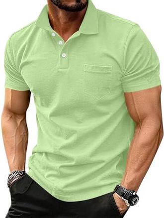 Generic Polo de golf &agrave; manches courtes pour homme - Couleur unie - Classique - L&eacute;ger - Pour l&eacute;t&eacute; - Sport - Coupe ajust&eacute;e - Avec poche de poitrine, 01-vert cla