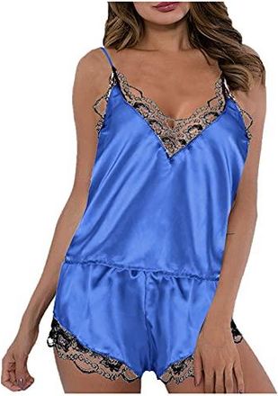 Generic Noeuds Lingerie Femmes Camisole Sous-v&ecirc;tements Ensemble Charmant Chemise de Nuit Yoga Ensemble Femmes, bleu, XXL
