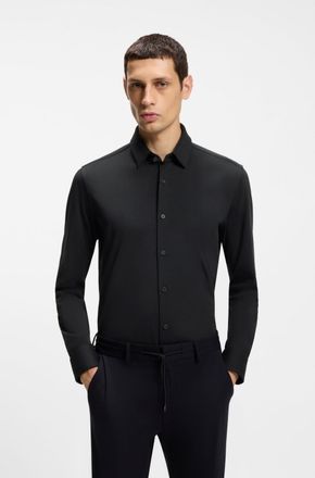 HUGO BOSS Businesshemd BOSS HANK, Herren, Gr. 40, N-Gr, schwarz001, Web, Obermaterial: 75% Baumwolle, 25% Polyester, unifarben, slim fit normal, Rundhals, 2-Kno