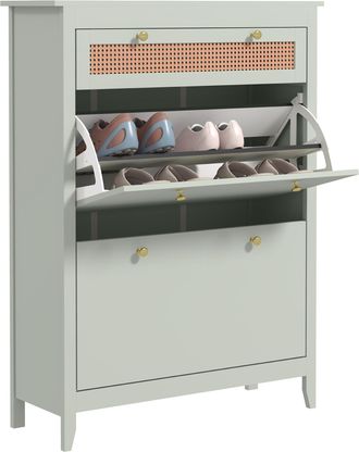 HOMCOM Schuhschrank mit 2 Klappen, Schublade Schuhkipper Schuhregal mit verstellbar Ablage, Schuhkommode Schuhablage für 12 Paar Schuhe 88 x 30 x 120 cm, Grü