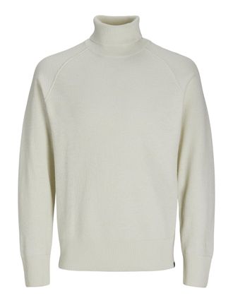 Jack & Jones JACK&JONES Herren JCOMASON Knit ROLL Neck Strickpullover, Cloud Dancer/Detail:Cyclo 002, Medium