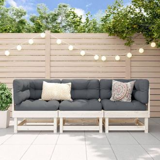 vidaXL 3-tlg. Garten-Lounge-Set Wei&szlig; Massivholz Kiefer - Vidaxl